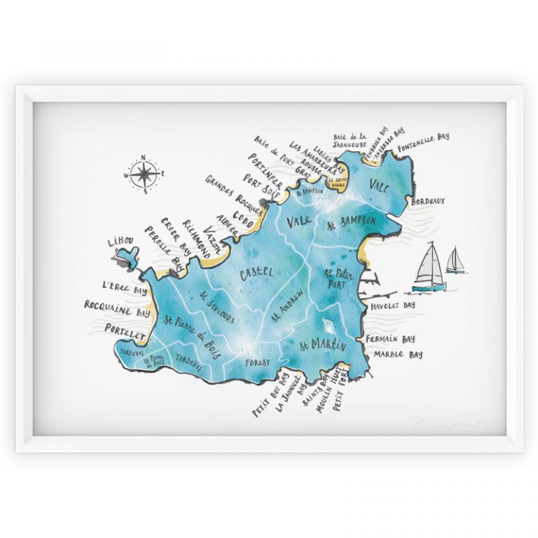 Illustrated Guernsey map in a cool contemporary style