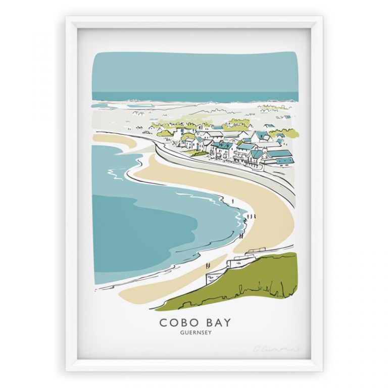 Illustrated art print of Cobo Bay Guernsey